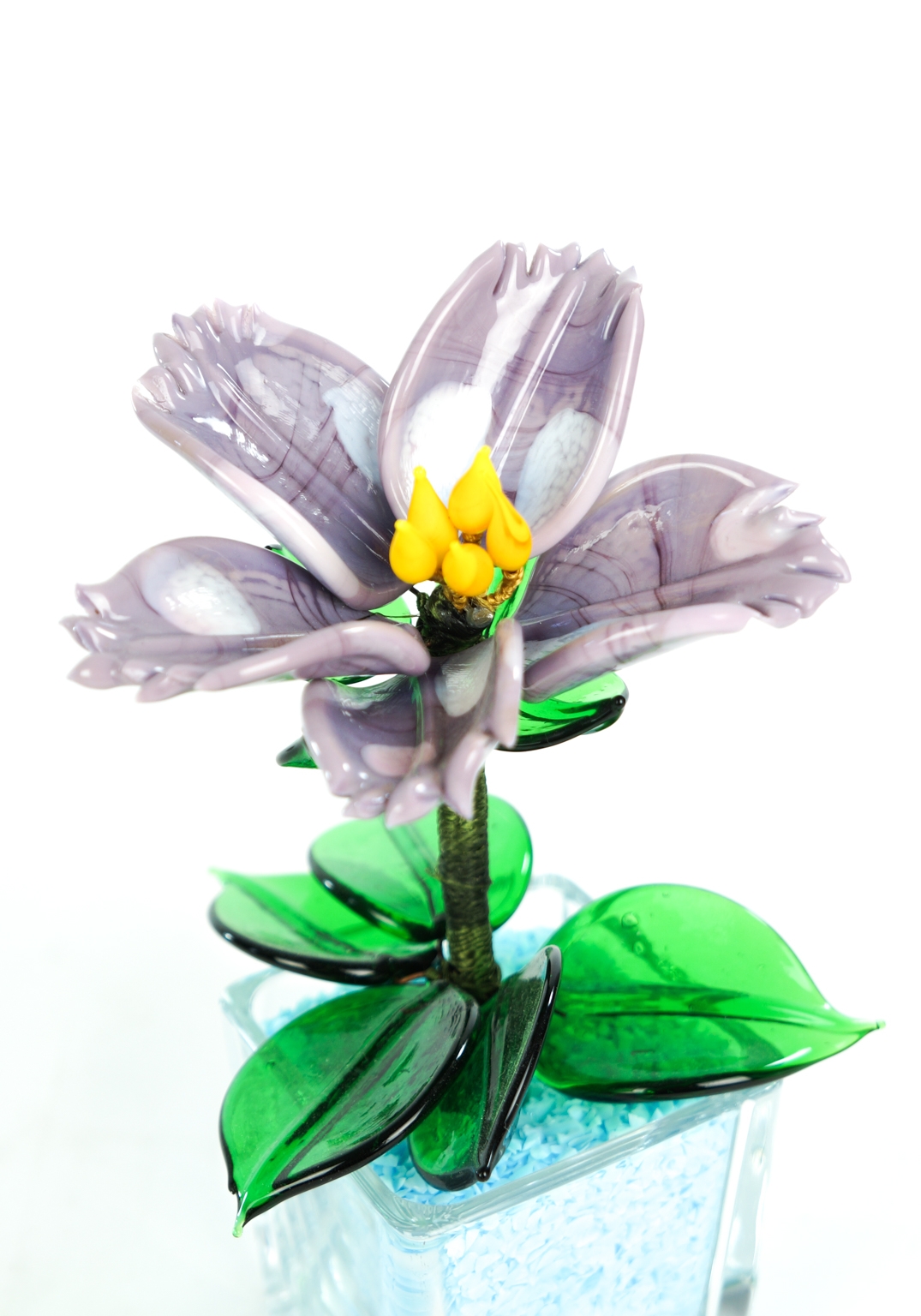 Light Blue Amethyst Murano Glass Flower - Made Murano Glass