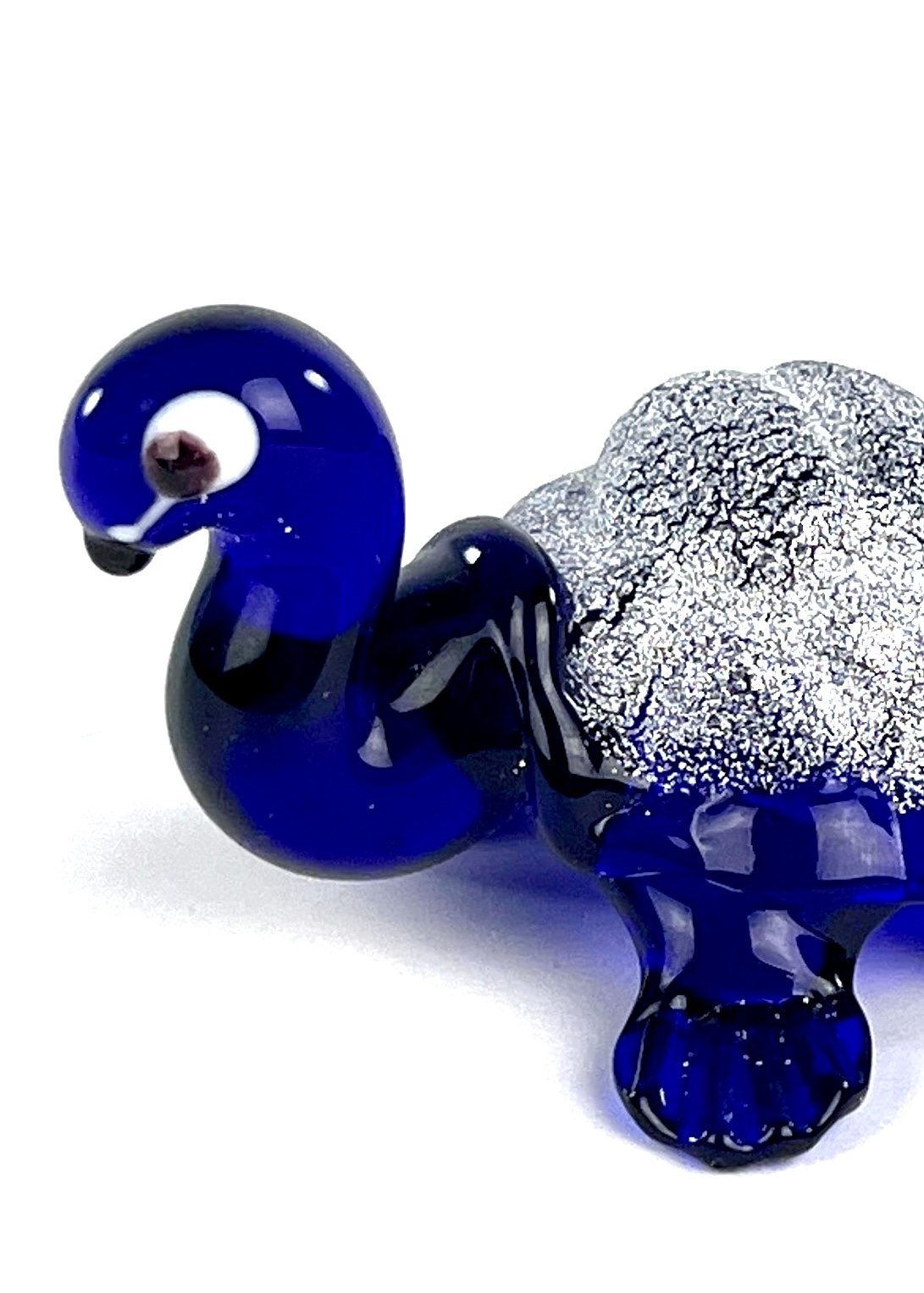 Ercole - Blue Murano Glass Turtle With Silver Leaf - Made Murano Glass