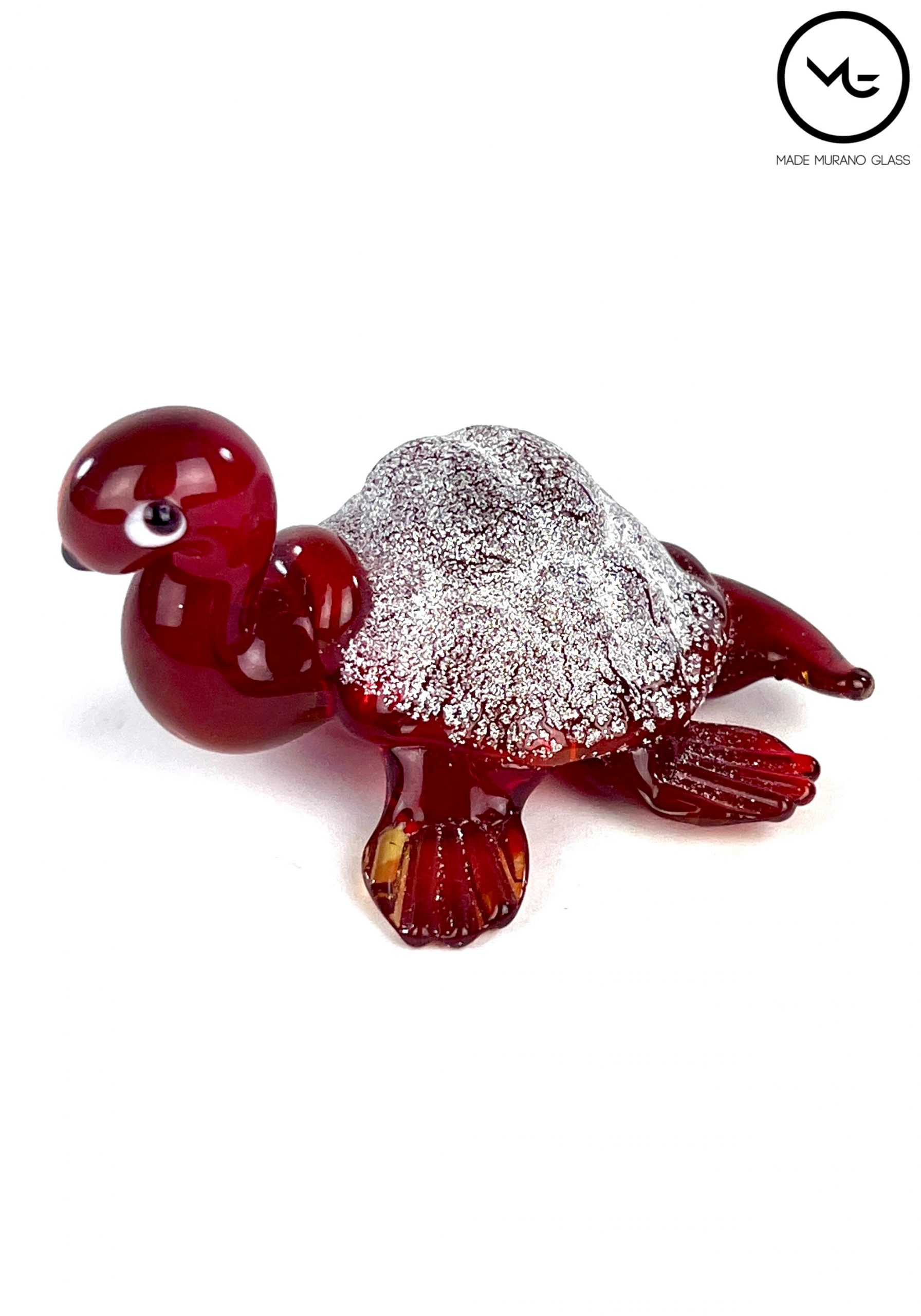 Ercole - Red Murano Glass Turtle With Silver Leaf - Made Murano Glass