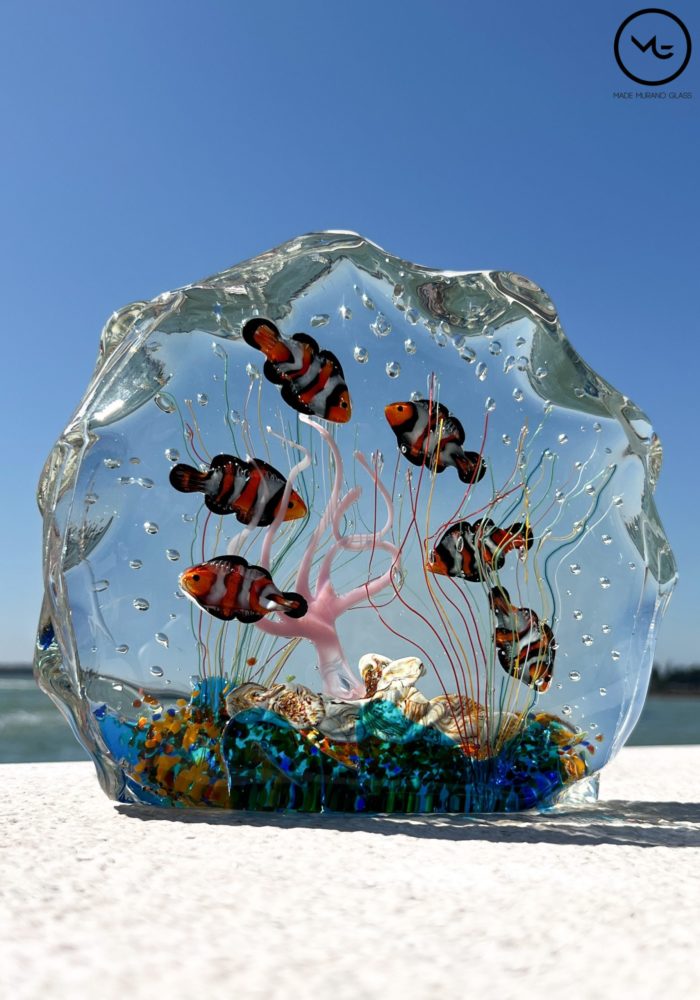 Nemo - Half-Moon Aquarium In Submerged Murano Glass - Made Murano Glass