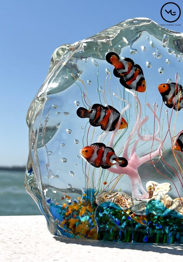 Nemo - Half-Moon Aquarium In Submerged Murano Glass - Made Murano Glass