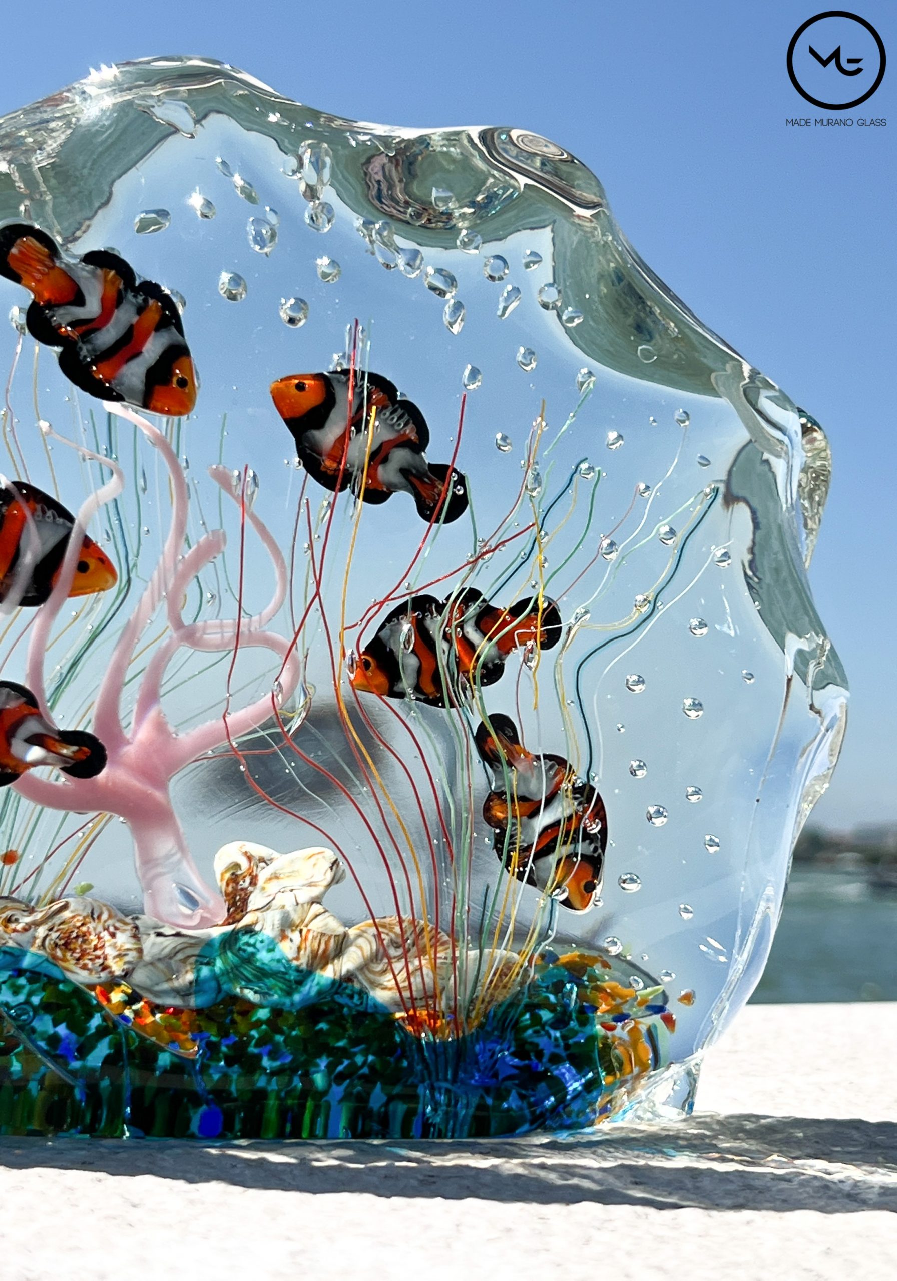 Nemo - Half-Moon Aquarium In Submerged Murano Glass - Made Murano Glass