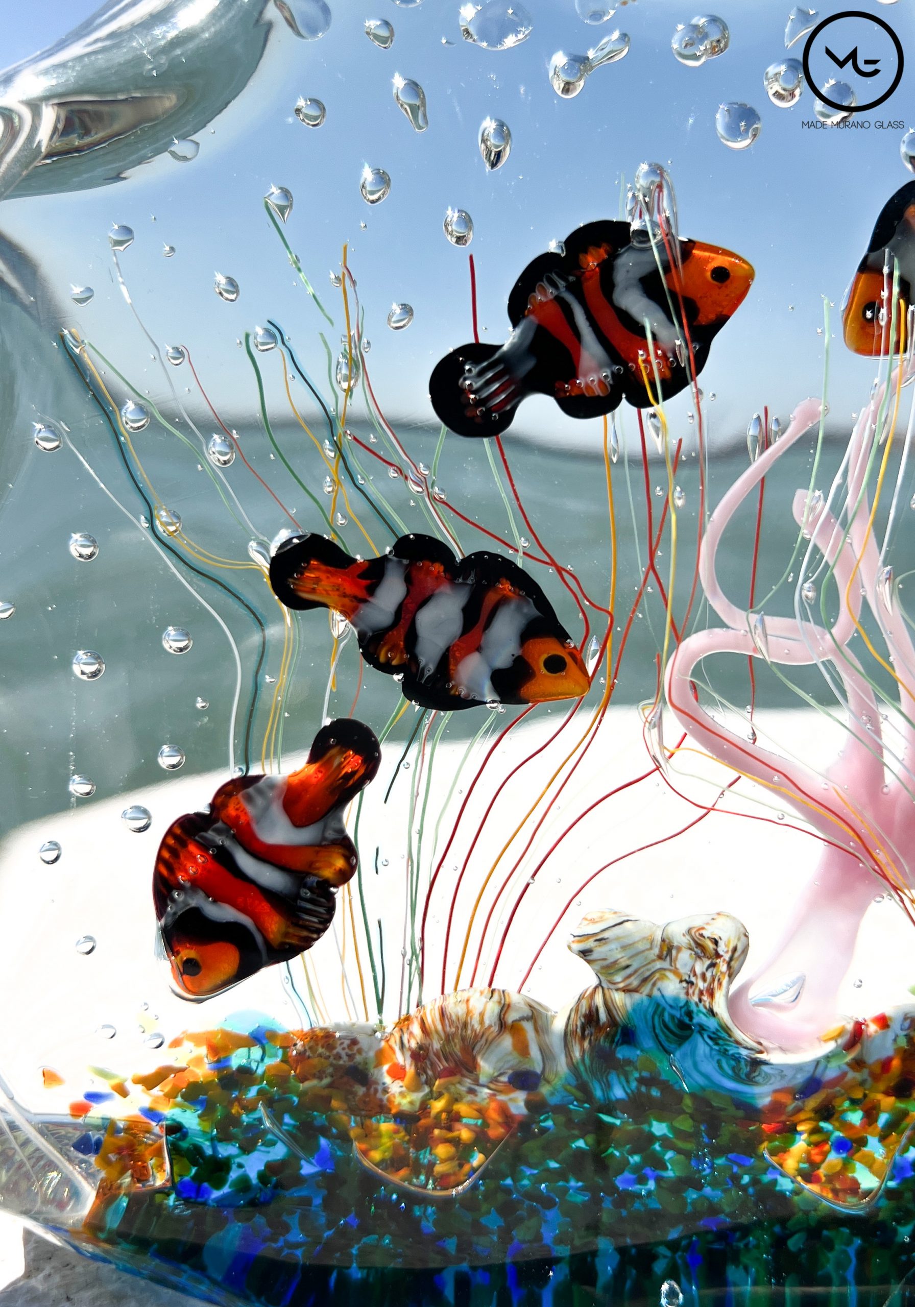 Nemo - Half-Moon Aquarium In Submerged Murano Glass - Made Murano Glass