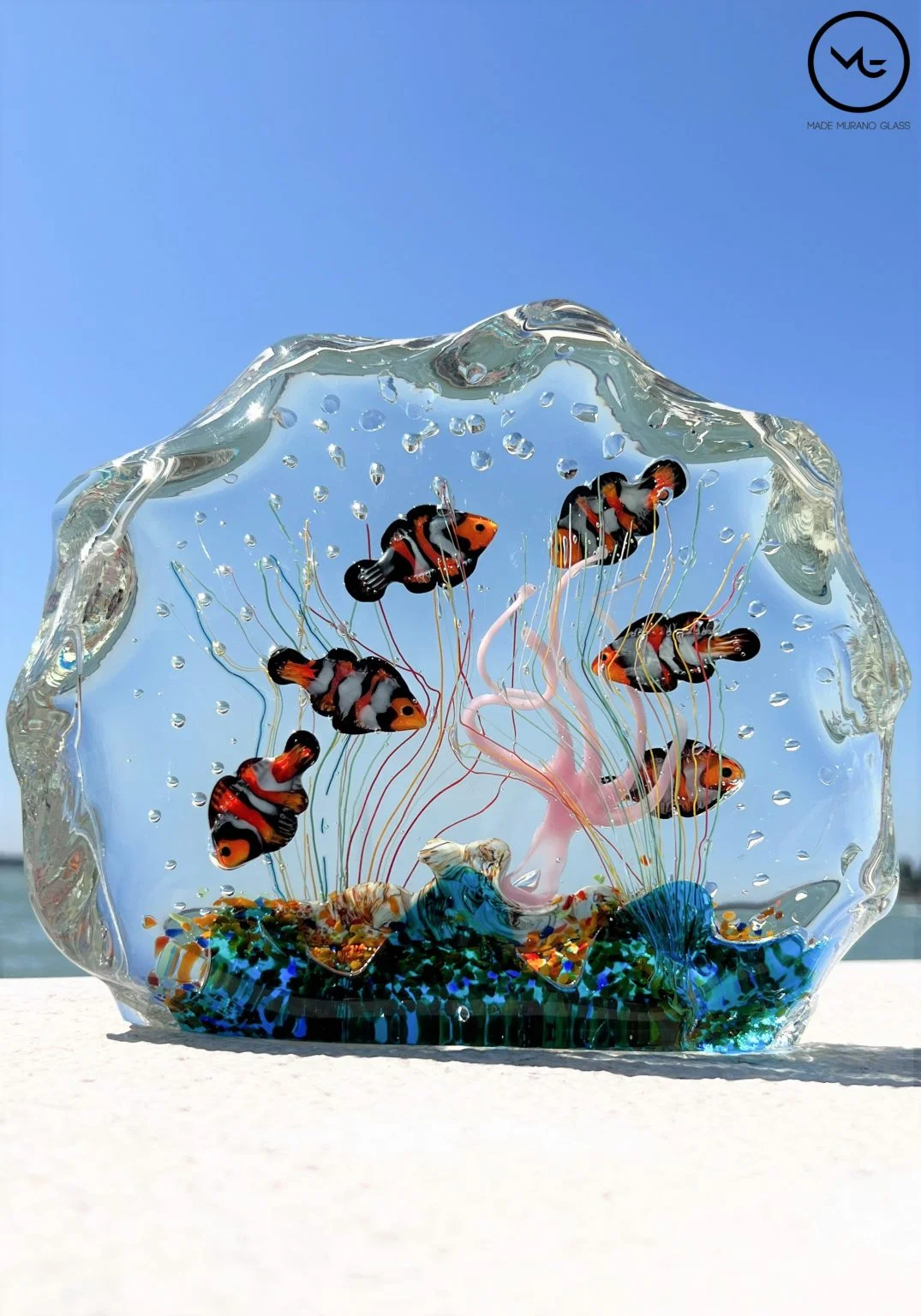 Nemo - Half-Moon Aquarium In Submerged Murano Glass - Made Murano Glass