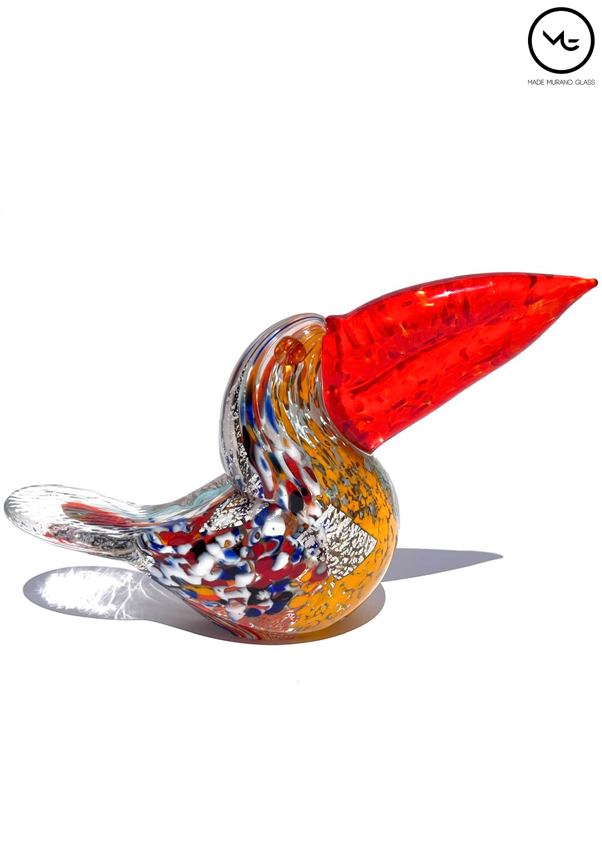 Collection Aida Sommerso - Red Murano Glass Toucan - Made Murano Glass