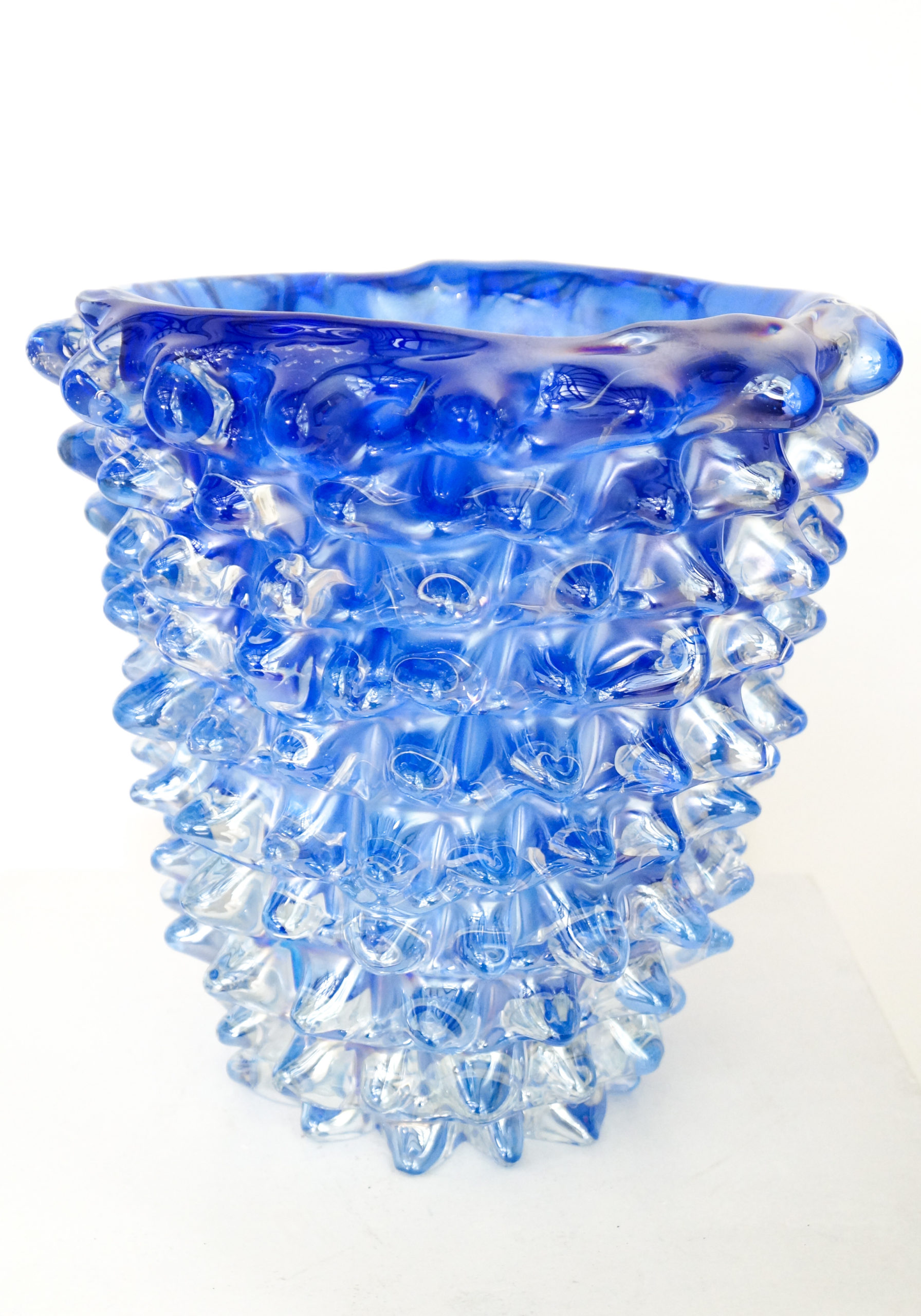 Cocal Blue Rostrato Murano Glass Vase Made Murano Glass