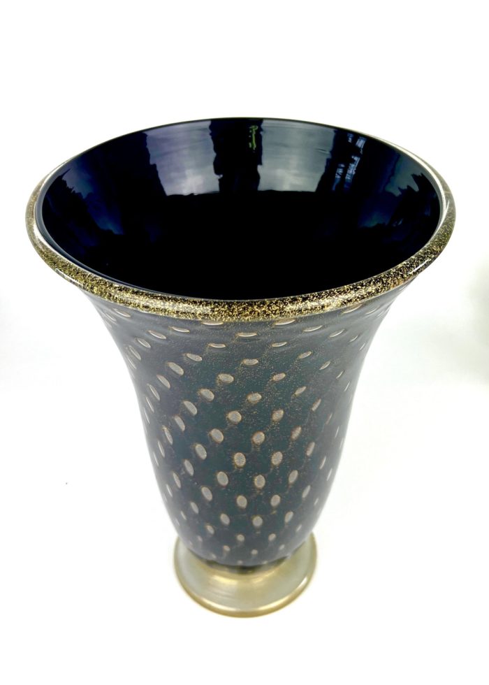 Boset - Black Murano Glass Vase With Gold 24kt - Made Murano Glass