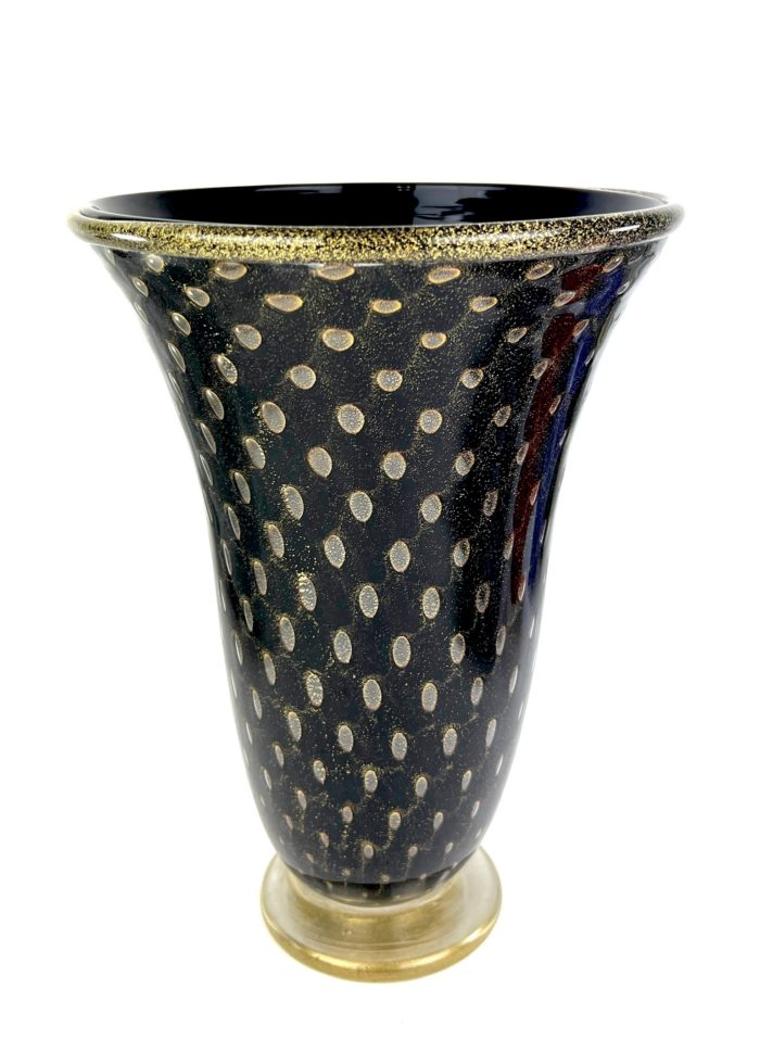 Boset - Black Murano Glass Vase With Gold 24kt - Made Murano Glass