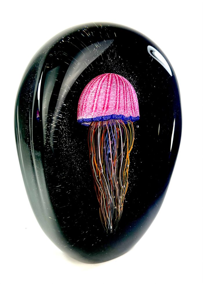 Olbia - Murano Glass Aquarium With Rubin Jellyfish - Made Murano Glass